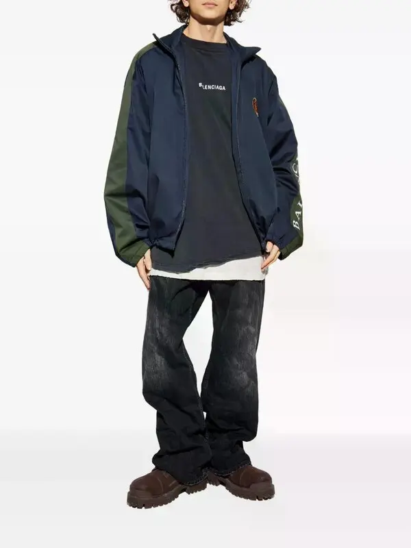 Balenciaga Logo Patch Bomber Jacket - Blue