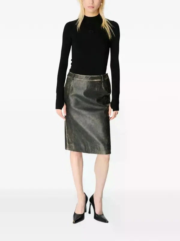 MARINE SERRE Leather Midi Skirt With Moon Motif - Black