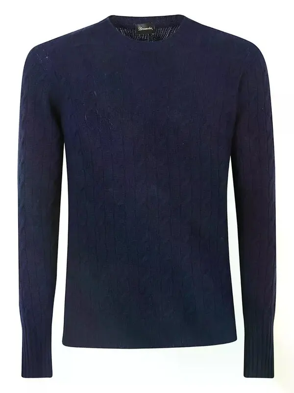 DRUMOHR Cable Knit Crew Neck Sweater - Blue