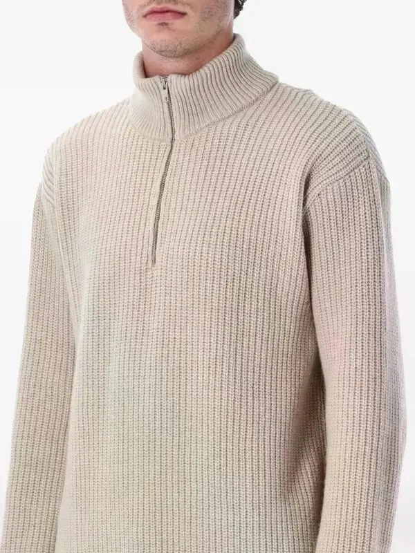 Colorful Standard Half-zip Ribbed Knit Sweater - Neutrals