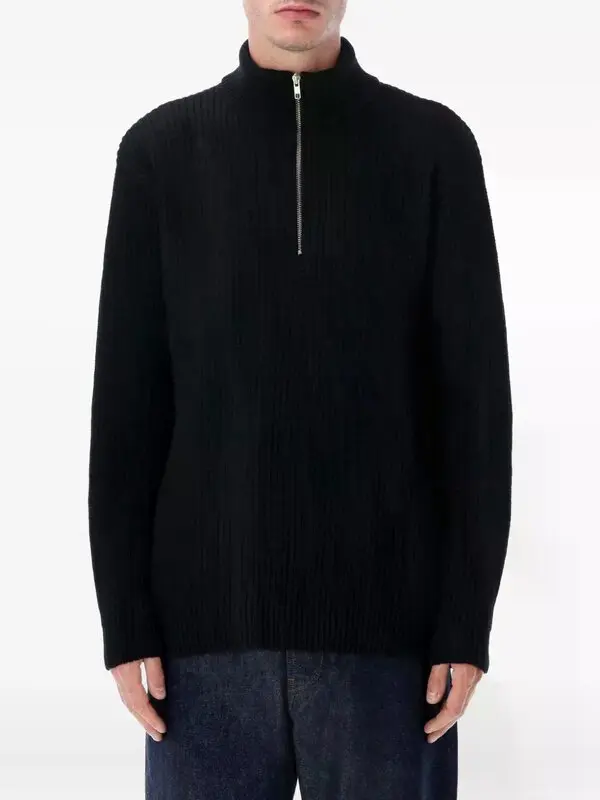 Colorful Standard Ribbed Half-zip Sweater - Black