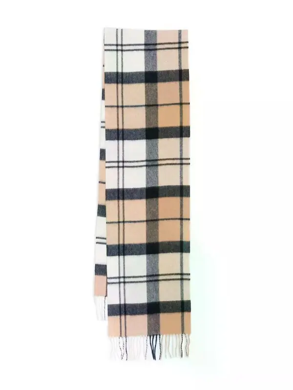 Barbour Tartan Fringed Cashmere Scarf - Neutrals