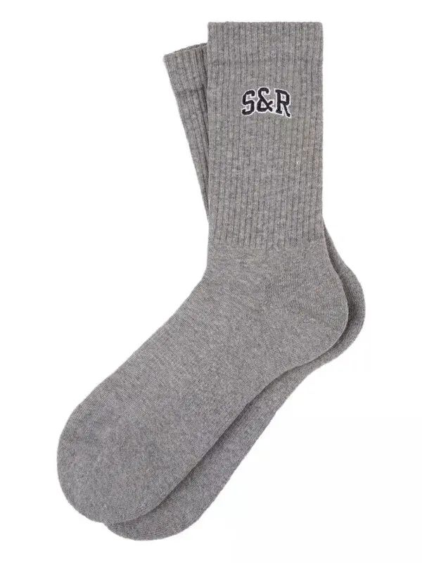 SPORTY & RICH Ribbed Embroidered Socks - Grey