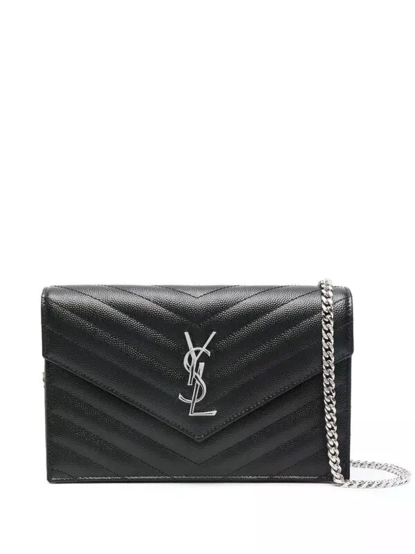 Saint Laurent Chevron Chain Clutch Bag - Black