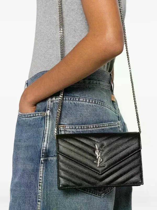 Saint Laurent Chevron Chain Clutch Bag - Black