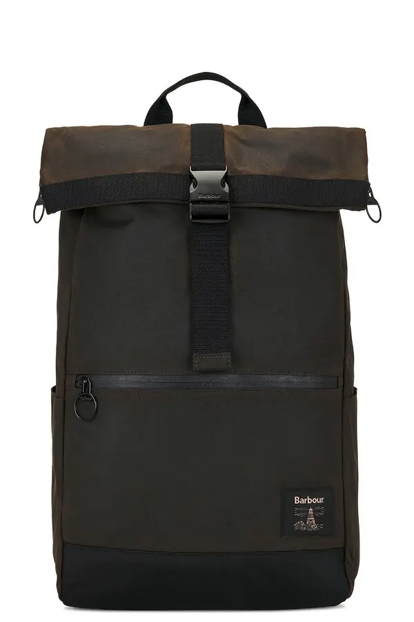 Barbour Field Wax Fold Over Backpack - Olive & Black