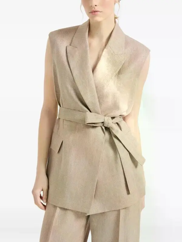Brunello Cucinelli Linen Belted Vest - Neutrals