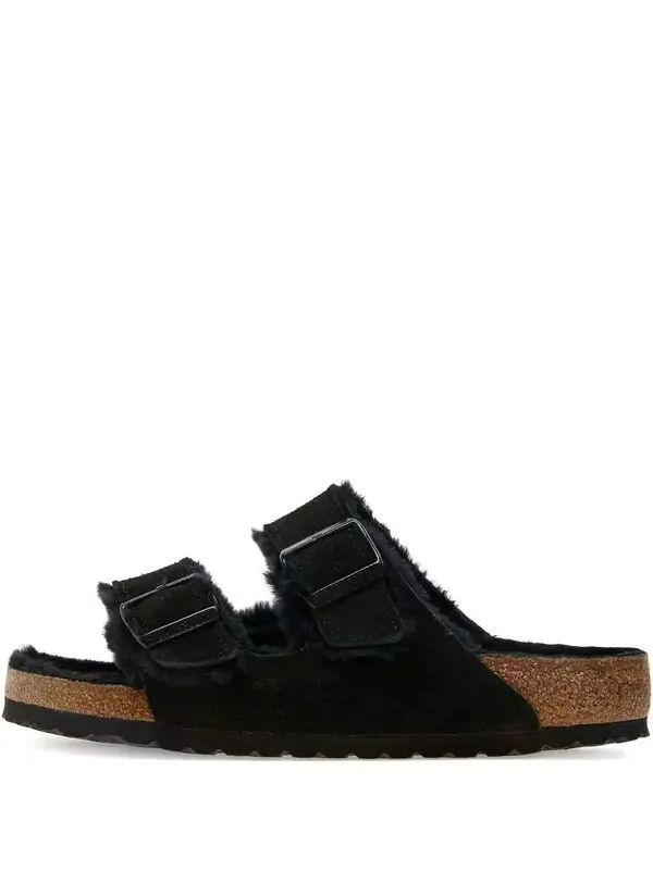 BIRKENSTOCK Arizona Shearling Buckled Sandals - Black