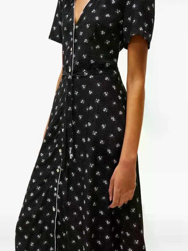 tommy hilfiger floral print chiffon midi dress Tommy Hilfiger Chiffon Floral Ruffle Belted Midi Dress at Von Maur