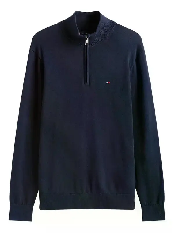 Tommy Hilfiger Cotton Mock Neck Zip Sweater - Blue