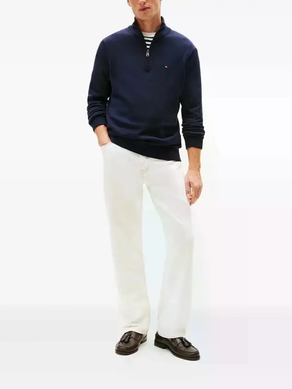 Tommy Hilfiger Cotton Mock Neck Zip Sweater - Blue