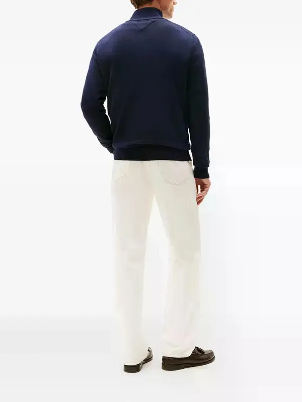Tommy Hilfiger Cotton Mock Neck Zip Sweater - Blue