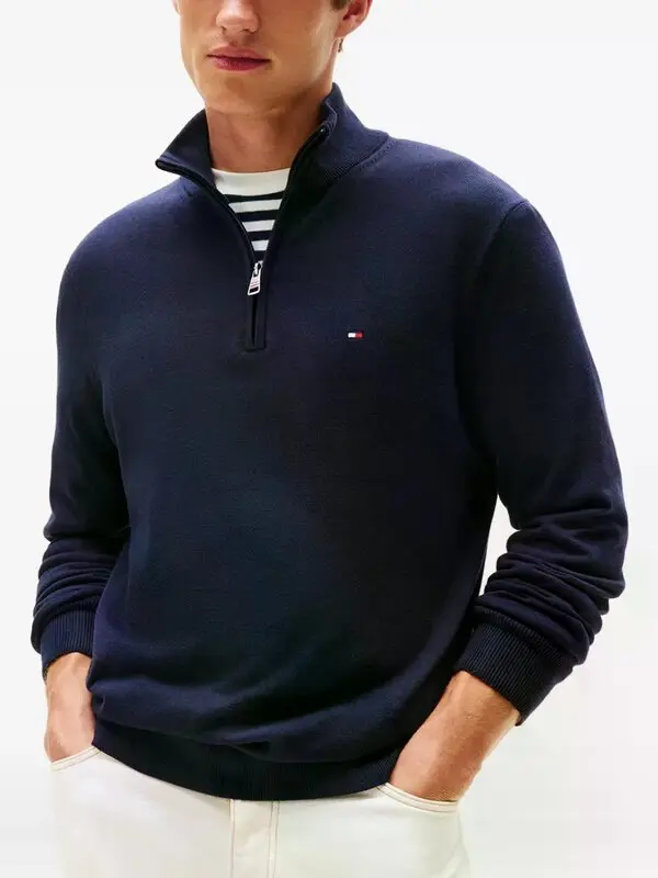 Tommy Hilfiger Cotton Mock Neck Zip Sweater - Blue