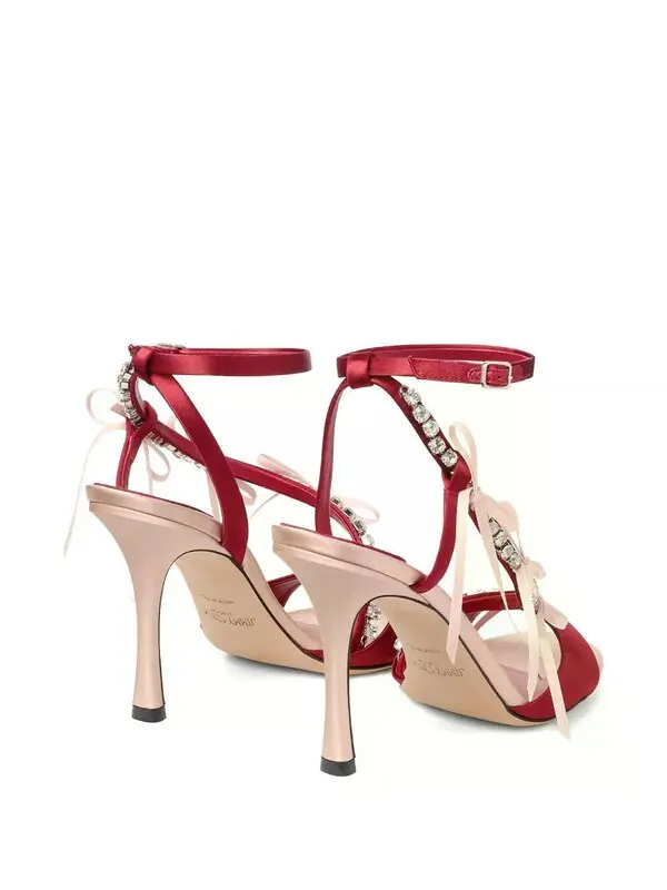 JIMMY CHOO Lula 100 Crystal Embellished Bow Sandals - Red