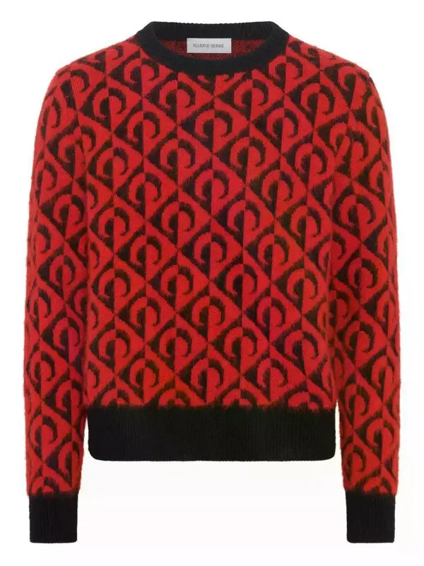 MARINE SERRE Crew Neck Sweater - Red
