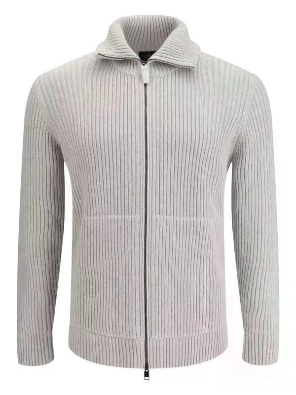 Brioni Ribbed Knit Zip-up Cardigan