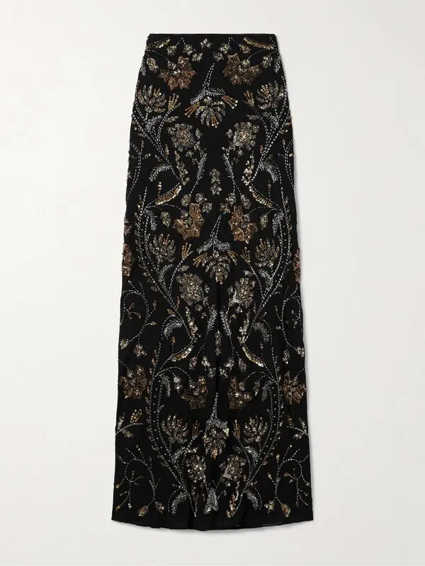 Veronica Beard Medina Embellished Crepe Maxi Skirt