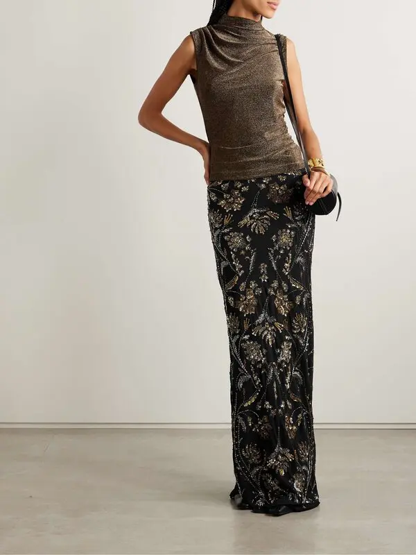 Veronica Beard Medina Embellished Crepe Maxi Skirt