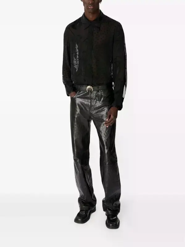 MARINE SERRE Leather Glossy Moon Motif Trousers