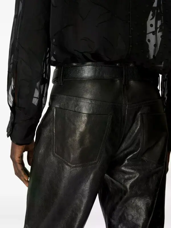 MARINE SERRE Leather Glossy Moon Motif Trousers