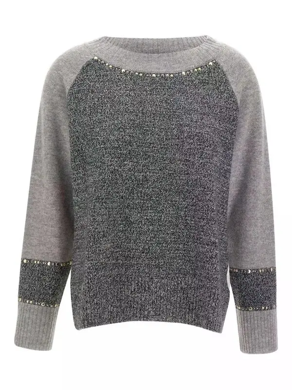 ELENA MIRO` Stud-embellished Ribbed Wool Sweater