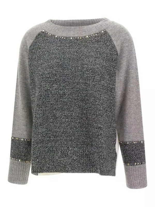 ELENA MIRO` Stud-embellished Ribbed Wool Sweater