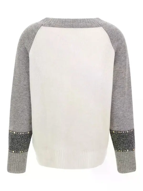 ELENA MIRO` Stud-embellished Ribbed Wool Sweater