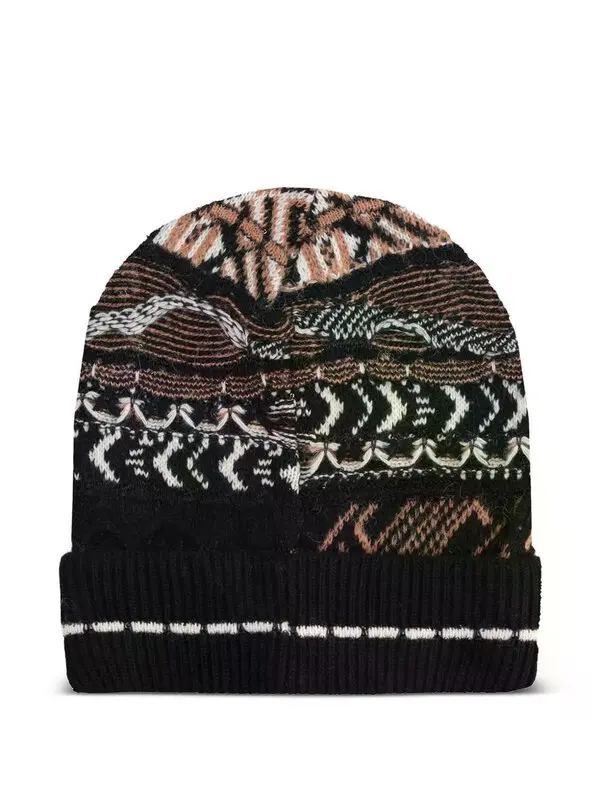 LANEUS Patterned Knitted Beanie - Black
