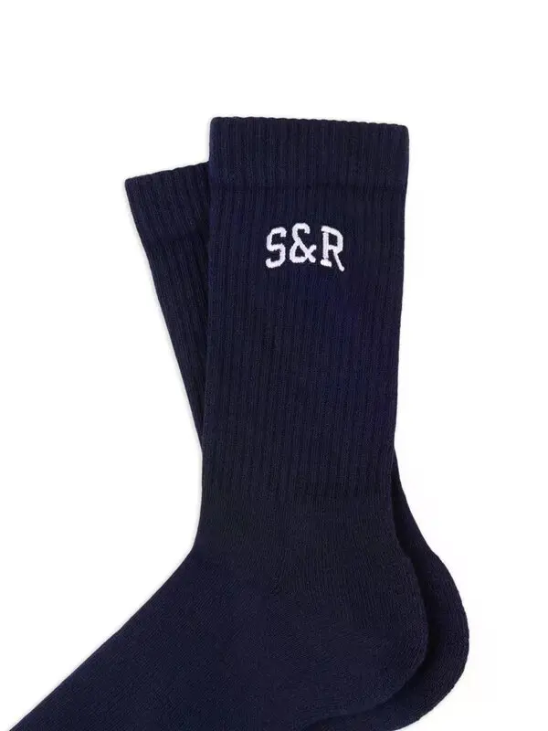 SPORTY & RICH Ribbed Logo Socks - Blue