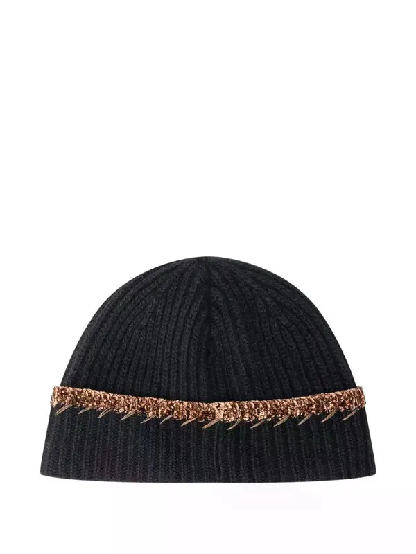 Marni Ribbed Trim Beanie - Black