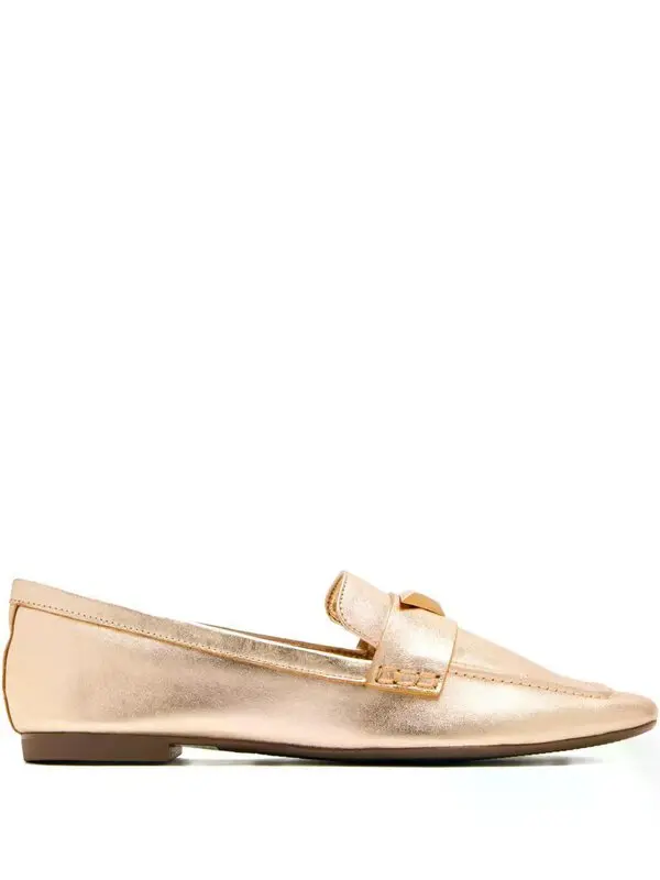 Schutz Metallic Loafers With Triangular Plaque