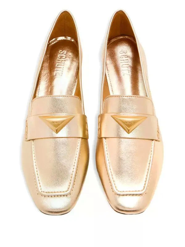 Schutz Metallic Loafers With Triangular Plaque