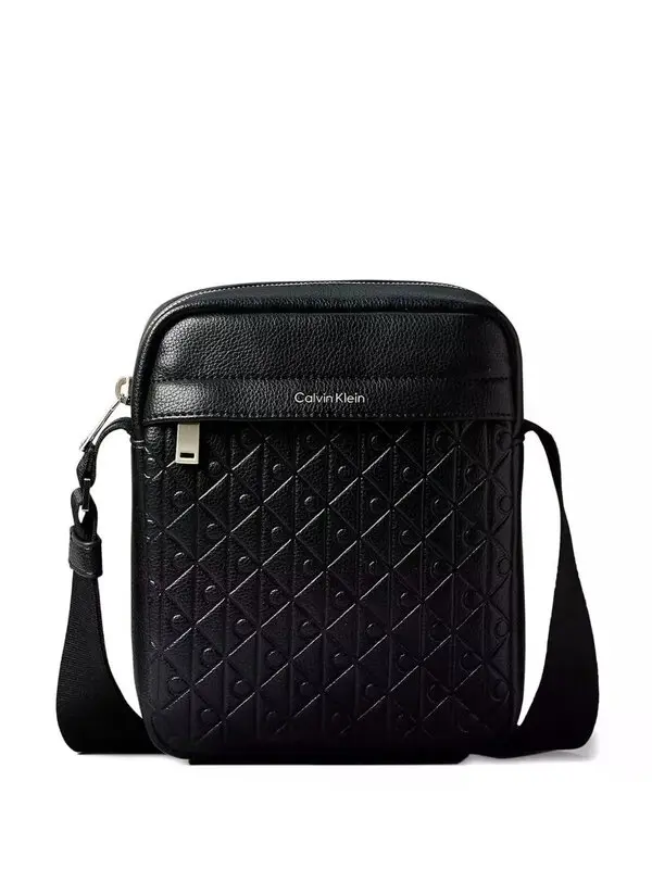 Calvin Klein Embossed Monogram Shoulder Bag - Black