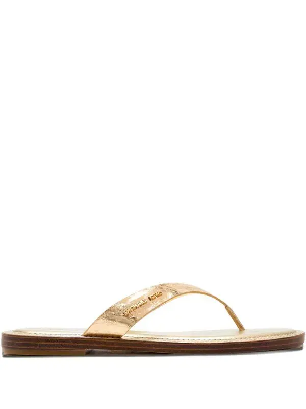 Michael Kors Metallic Leather Thong Flip Flops - Brown