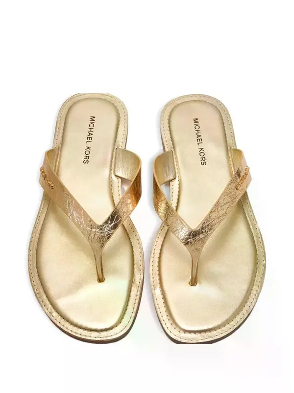 Michael Kors Metallic Leather Thong Flip Flops - Brown