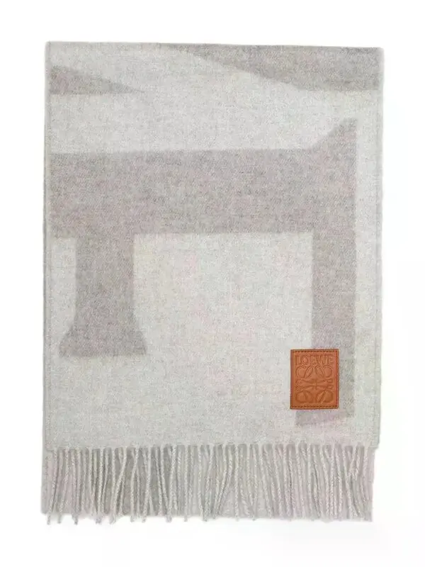 Loewe Logo Fringed Scarf - Grey