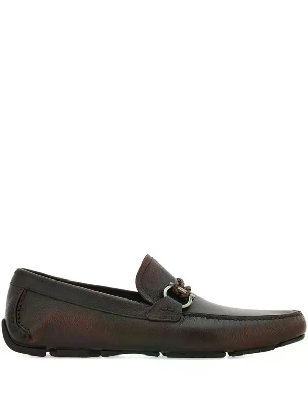 FERRAGAMO Gancini Braided Driver Loafers - Brown