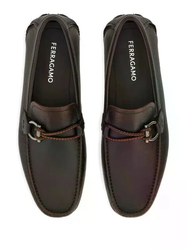 FERRAGAMO Gancini Braided Driver Loafers - Brown