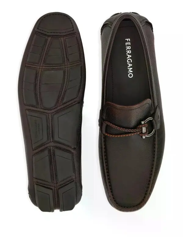 FERRAGAMO Gancini Braided Driver Loafers - Brown
