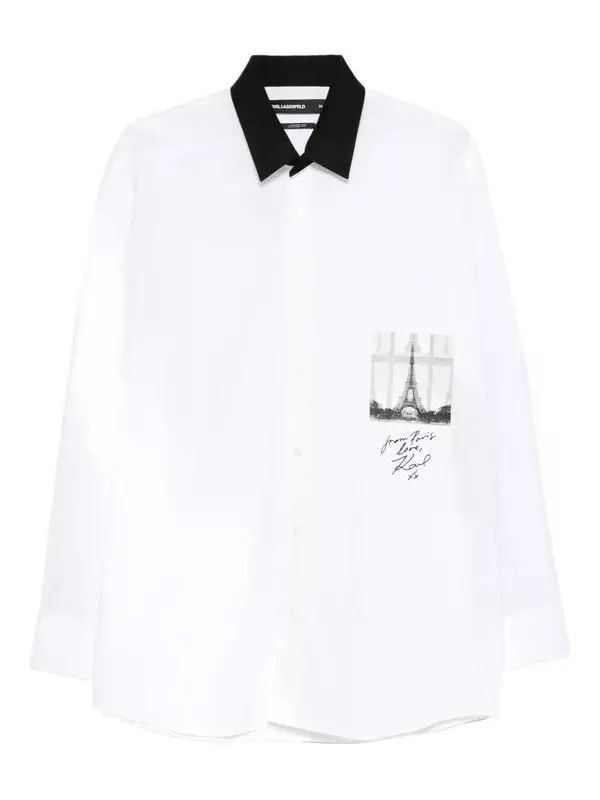 Karl Lagerfeld Contrast Collar Graphic Shirt - White