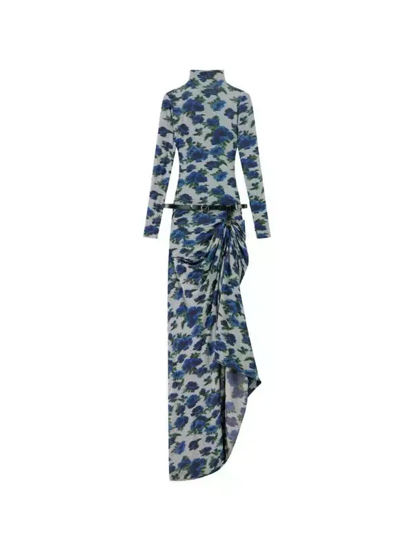 Coperni Floral Belted Midi Dress - Blue
