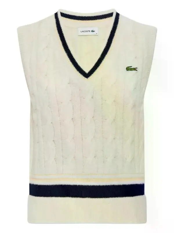Lacoste Cable-knit V-neck Top - Neutrals