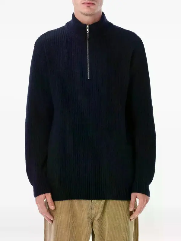 Colorful Standard Half-zip Ribbed Knit Sweater - Blue
