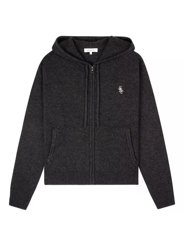Sporty & Rich Embroidered Zip Hoodie - Grey