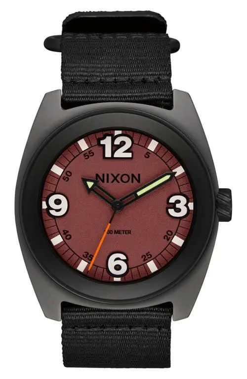 Nixon Clutch Webbing Strap Watch - Matte Gunmetal/hot Sauce