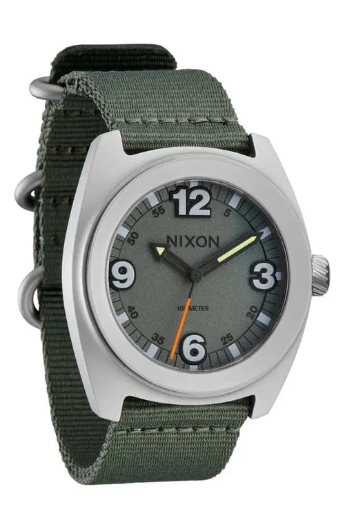 Nixon Clutch Webbing Strap Watch - Matte Silver/thyme