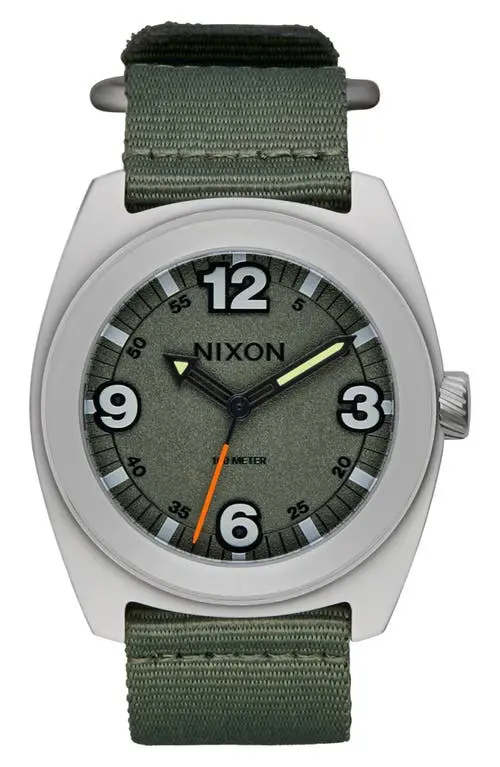 Nixon Clutch Webbing Strap Watch - Matte Silver/thyme
