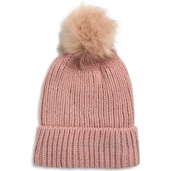 Tasha Faux Fur Pom Sparkle Beanie - Pink