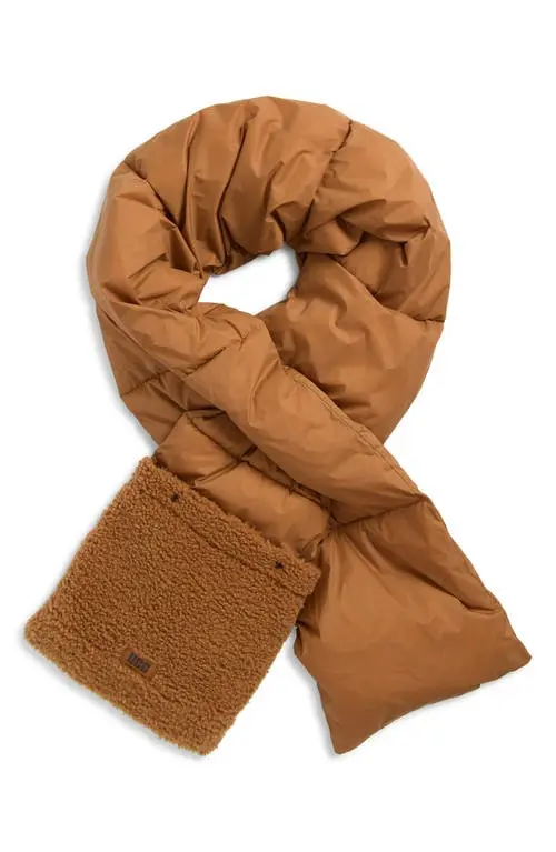 UGG Uggfluff Packable Quilted Faux Shearling Trim Scarf - Chestnut