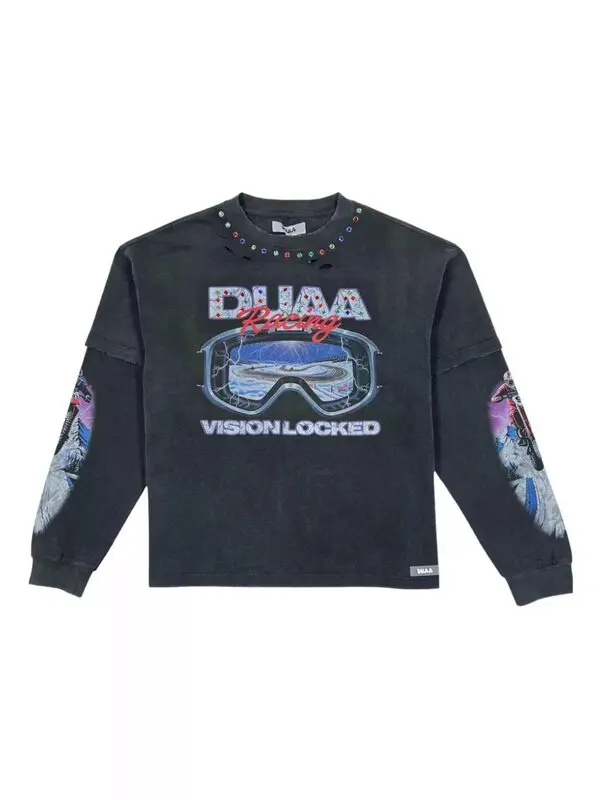 DUAA Focused Distressed Long-sleeve T-shirt - Black